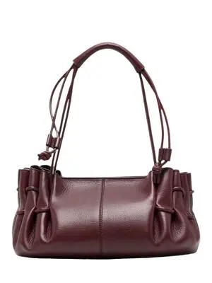 Hereu Ruched Leather Tote Bag With Drawstring Fastening - Burgundy