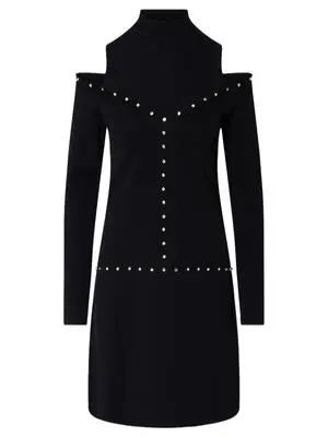 Liu Jo Ribbed High Neck Cold Shoulder Dress With Rhinestone Embellishment - Black