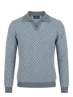 DRUMOHR Long Sleeve Basket-weave Polo Sweater - Gray