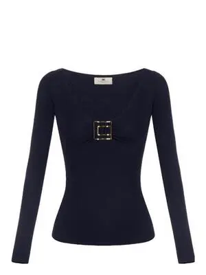 Elisabetta Franchi Jersey Top With Embellished Logo - Midnight Blue