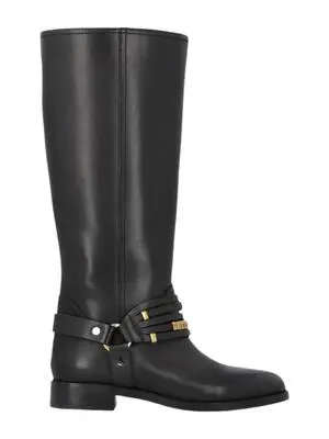 Pinko Knee High Leather Boots With Harness Detail - Black