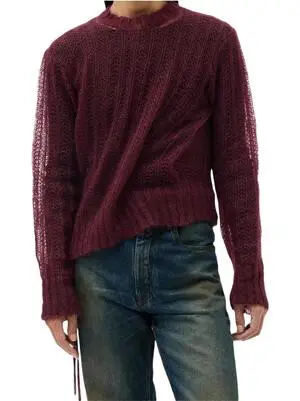 ANN DEMEULEMEESTER Open-knit Sweater - Reddish Brown