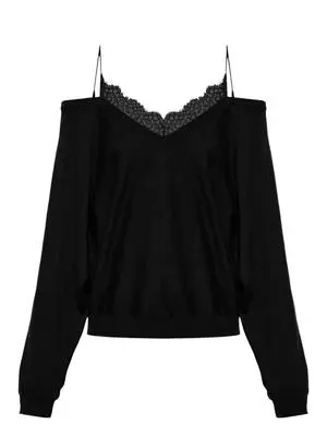 IRO PARIS Off-the-shoulder Lace-trimmed Knit Top - Black