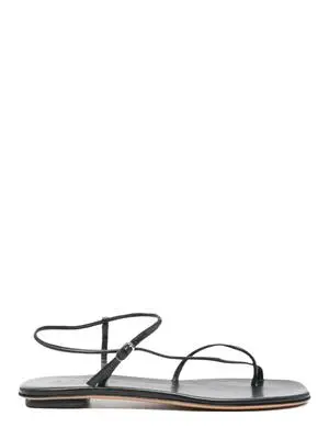 Soeur Flat Leather Sandals With Square Toe - Black