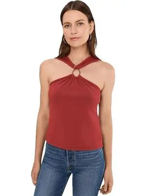 Vince Camuto Halter Neck Tank With Metal Ring Detail - Brown