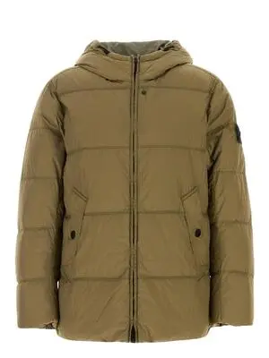 Stone Island Quilted Nylon Down Jacket With Detachable Logo - Green
