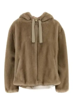 Herno Maxi Hooded Faux Fur Zip-up Jacket - Light Brown