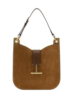TOM FORD Suede Shoulder Bag With T Detail - Light Brown