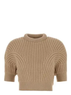 Sportmax Beige Cotton Blend Cropped Sweater - Light Brown
