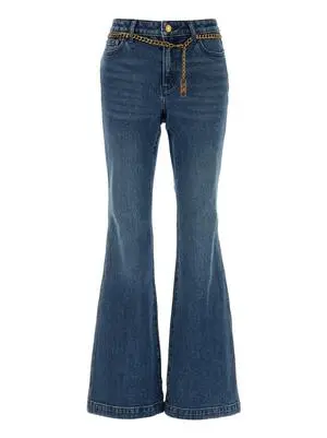 Michael Kors Stretch Denim Flared Jeans With Chain Belt - Blue