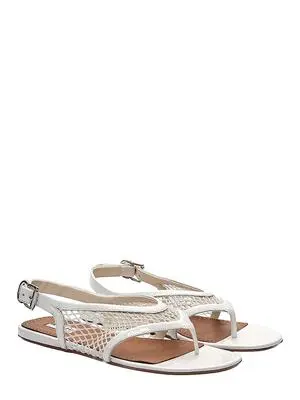 Alaïa White Fishnet Flat Sandal - Blanc Optique
