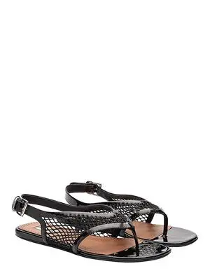 Alaïa White Fishnet Flat Sandal - Noir