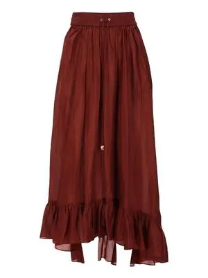 Zimmermann Silk Ruffled Skirt - Red