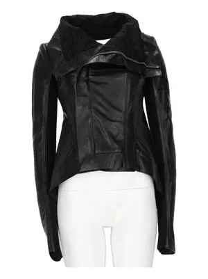 Rick Owens Leather Asymmetrical Zip Up Jacket - Black
