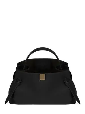 Yuzefi Pebble Grain Leather Top Handle Bag - Black