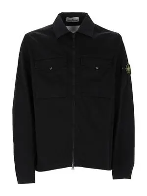 Stone Island Zip Up Jacket With Two Chest Pockets - Black