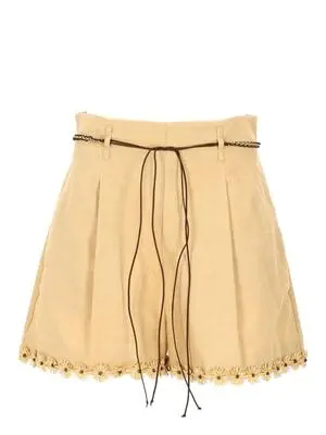 Zimmermann Linen Shorts With Floral Trim - Cream