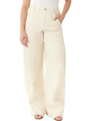 Habitual Aiden Frayed Relaxed Barrel Wide Leg Jeans - Ecru