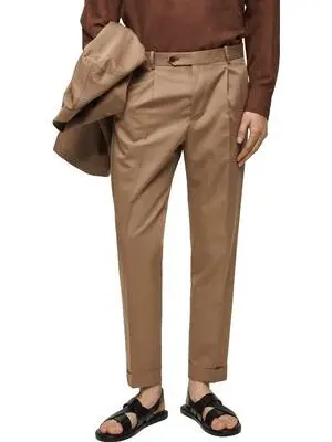 Mango Slim Fit Virgin Wool And Cotton Trousers - Brown
