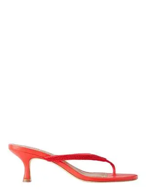 Staud Freja Embellished Leather Thong Heeled Sandals - Red
