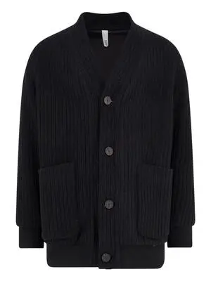 HEVO Cimino Patch-pocket Ribbed Coat - Black