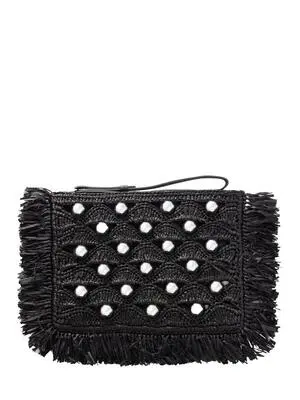 Rabanne Small Clutch Bag With Pearl Embellishments And Fringe - Black
