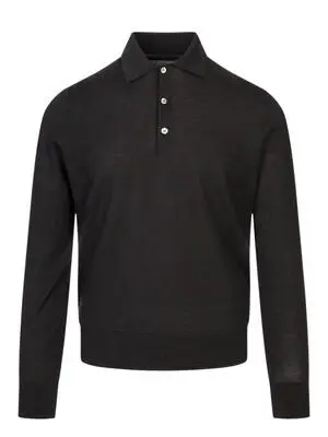 Canali Long-sleeve Knitted Polo Shirt - Black