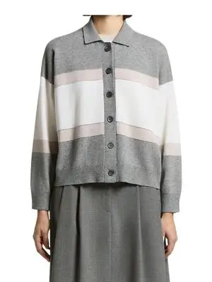 Peserico Striped Button-down Cardigan - Gray