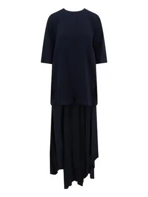 SEMICOUTURE Short Sleeve Dress With Pleated Hem - No