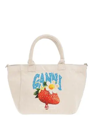 GANNI Ganni Strawberry Printed Tote Bag Off-white