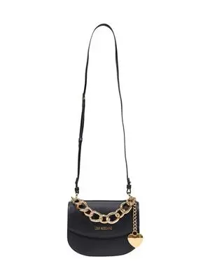 Moschino Flap Shoulder Bag With Decorative Chain And Heart Pendant - Black