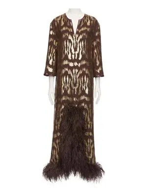 Valentino Garavani Long-sleeved Dress With Feather Trim - Multicolor