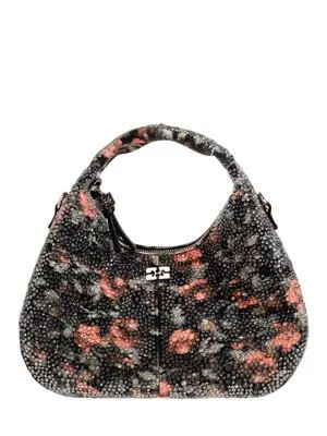 GANNI Beaded Flower Mini Hobo Bag - Grey