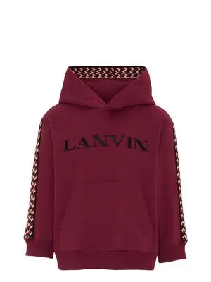 LANVIN Logo-embroidered Herringbone-trim Hoodie - Wine Red