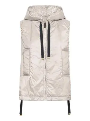 Max Mara Padded Vest With Hood In Waterproof Canvas - Cream