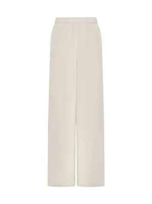 Max Mara Soft Silk Wide-leg Trousers With Monogram Detail - Cream