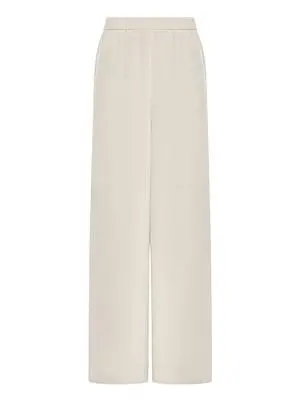 Max Mara Soft Silk Wide-leg Trousers With Monogram Detail - Cream