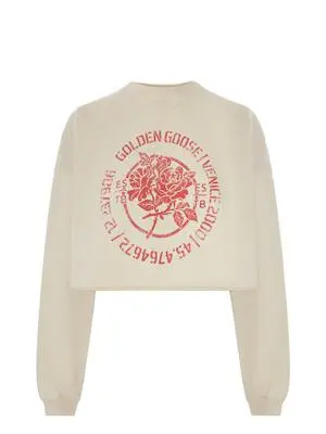 GOLDEN GOOSE Cotton Cropped Sweatshirt With Front Print - Cream
