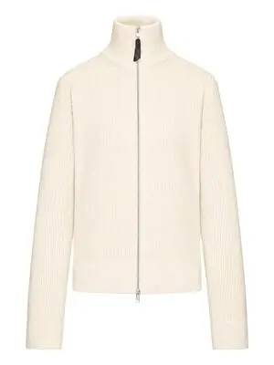 MAISON MARGIELA Ribbed Cotton High Neck Zip-up Cardigan - Cream