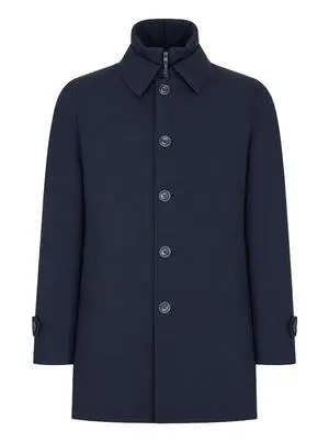 Herno Waterproof Technical Fabric Coat With Buttons And A High Collar - Blue