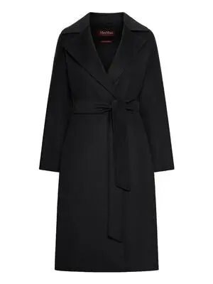 Max Mara Cashmere Blend Midi Wrap Coat - Black