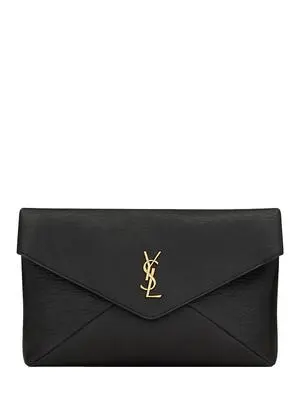 Saint Laurent Cassandre Lambskin Envelope Pouch - Black