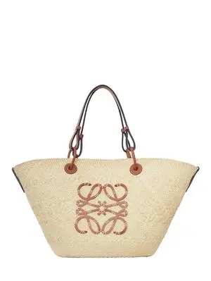 Loewe X Paula's Ibiza Anagram Basket Medium Bag In Iraca Palm And Calfskin - Multicolor