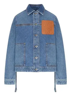 Loewe Cotton Denim Jacket With Asymmetric Hem And Side Laces - Blue