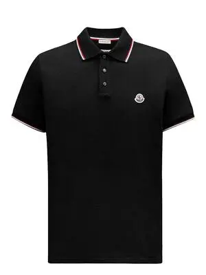 Moncler Cotton Piquet Polo Shirt With Tricolor Trim - Black
