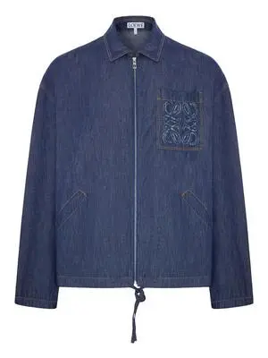 Loewe Zip-up Denim Jacket With Embroidered Pocket - Blue