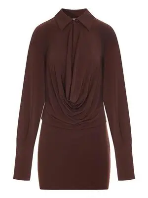 Andamane The Attico Lilia Mini Dress With Deep Neckline - Brown