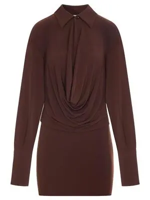 Andamane The Attico Lilia Mini Dress With Deep Neckline - Brown