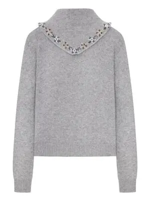 Prada Cashmere Sweater With Embroidered Scarf Detail - Gray