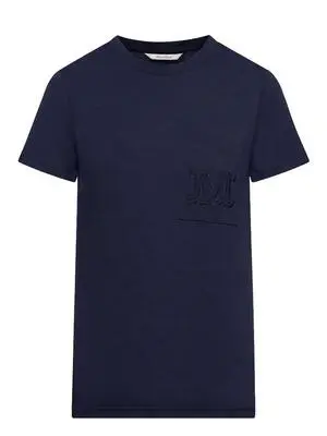 Max Mara Cotton Jersey T-shirt With Embroidered Monogram Pocket - Blue